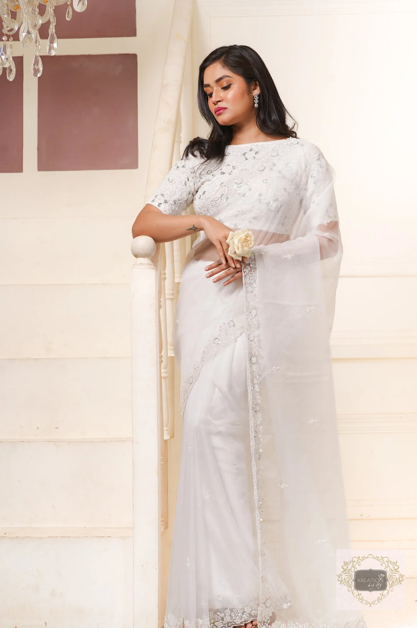 Hansini Handembroidered Organza Saree – kreationbykj