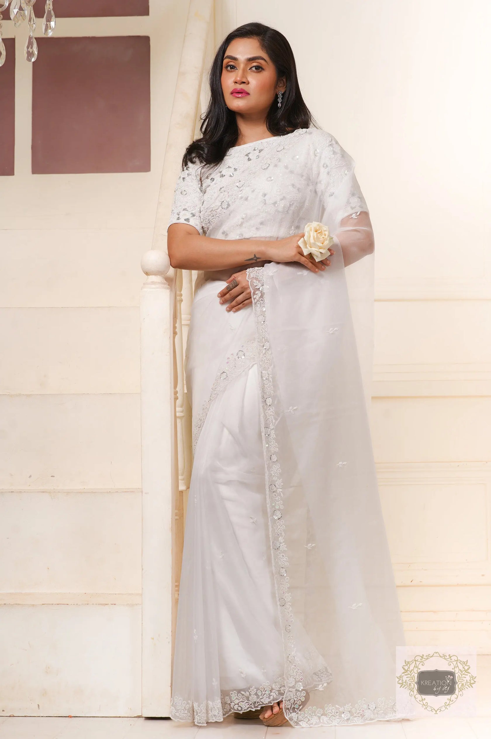 Hansini Handembroidered Organza Saree – kreationbykj