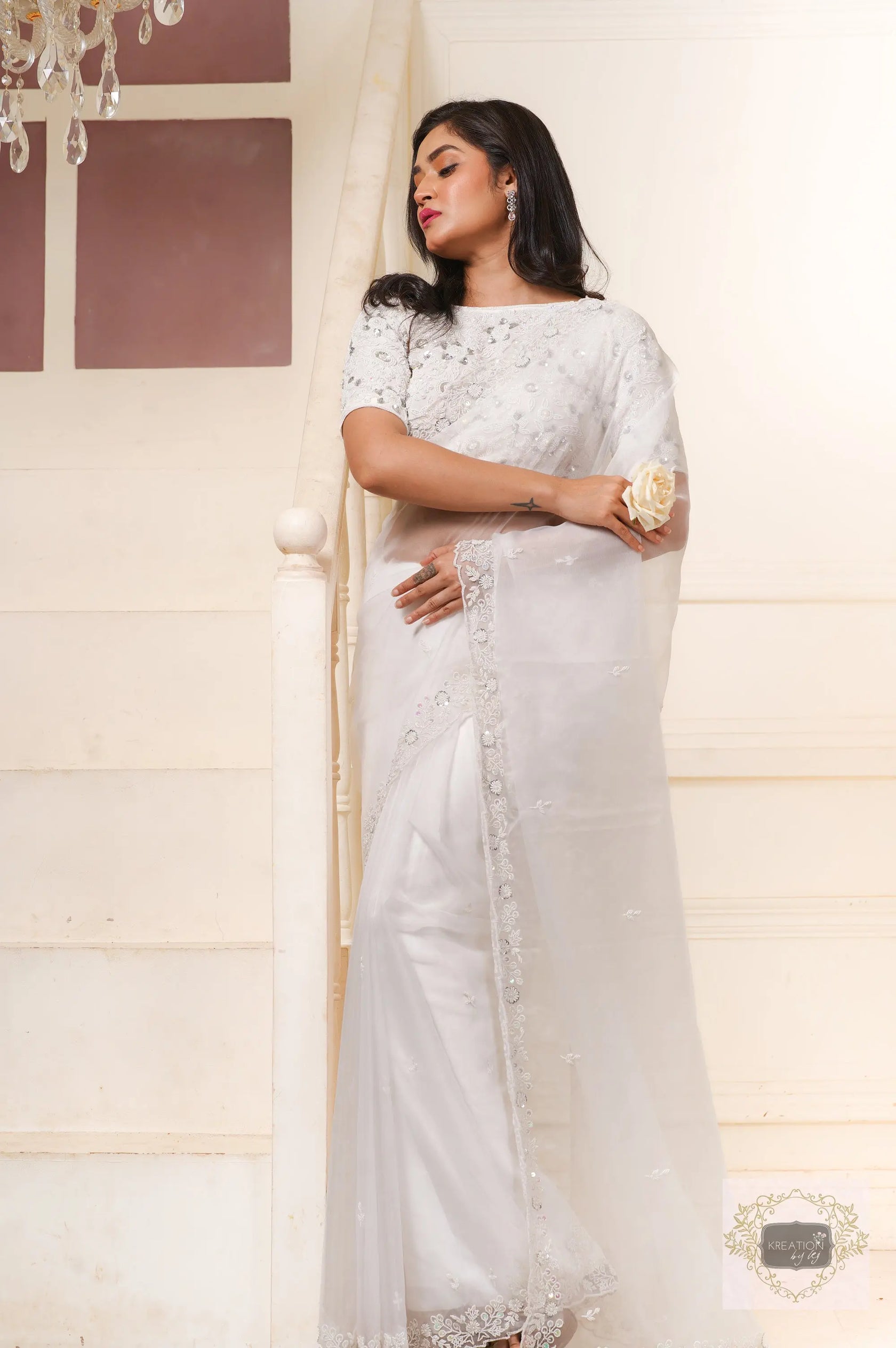 Hansini Handembroidered Organza Saree – kreationbykj