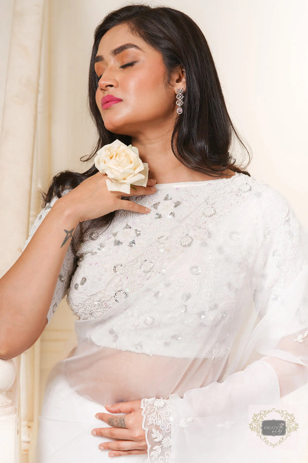 Hansini Handembroidered Organza Saree – kreationbykj