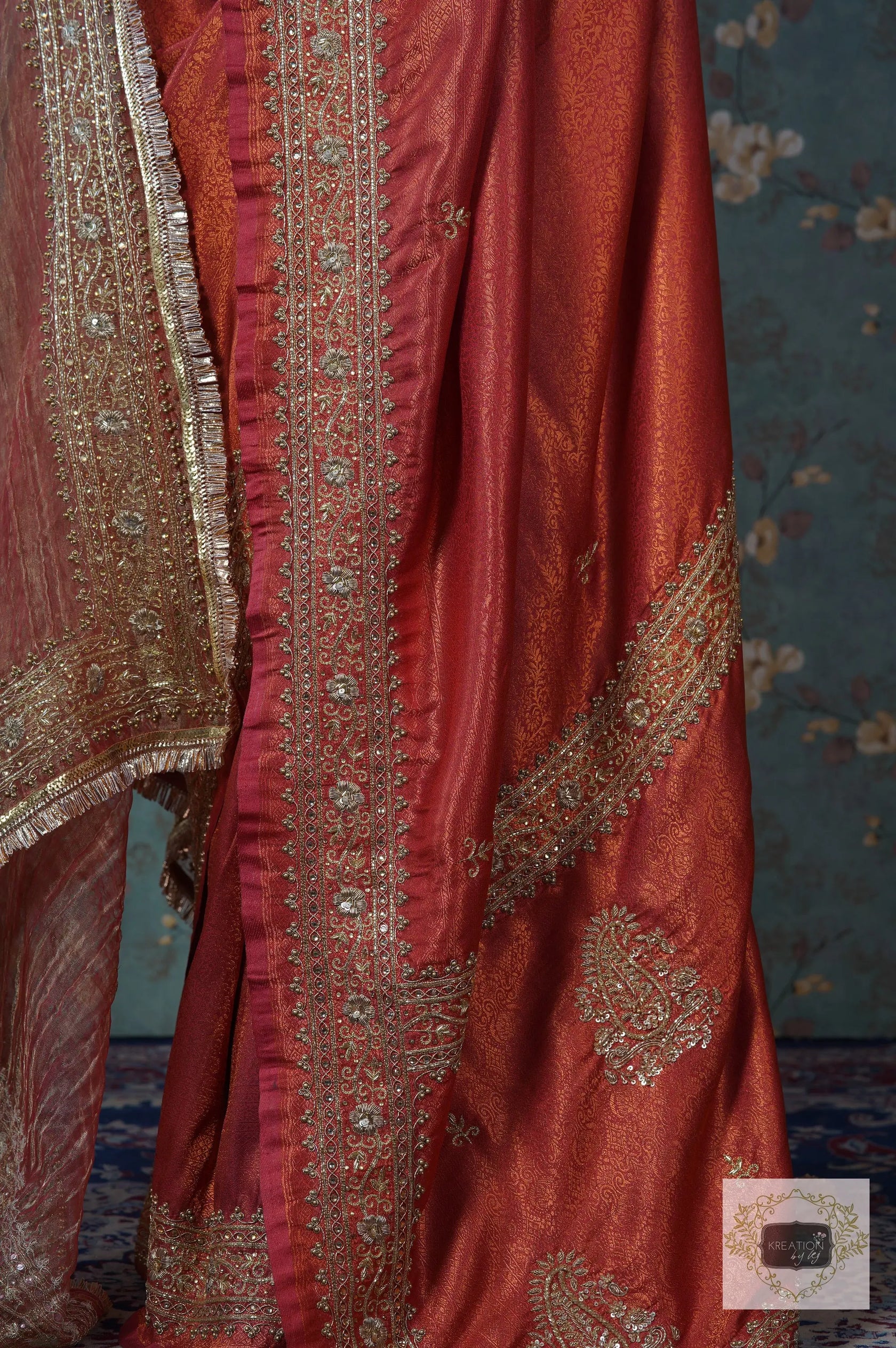 Rust Banarasi Zarina Saree – kreationbykj