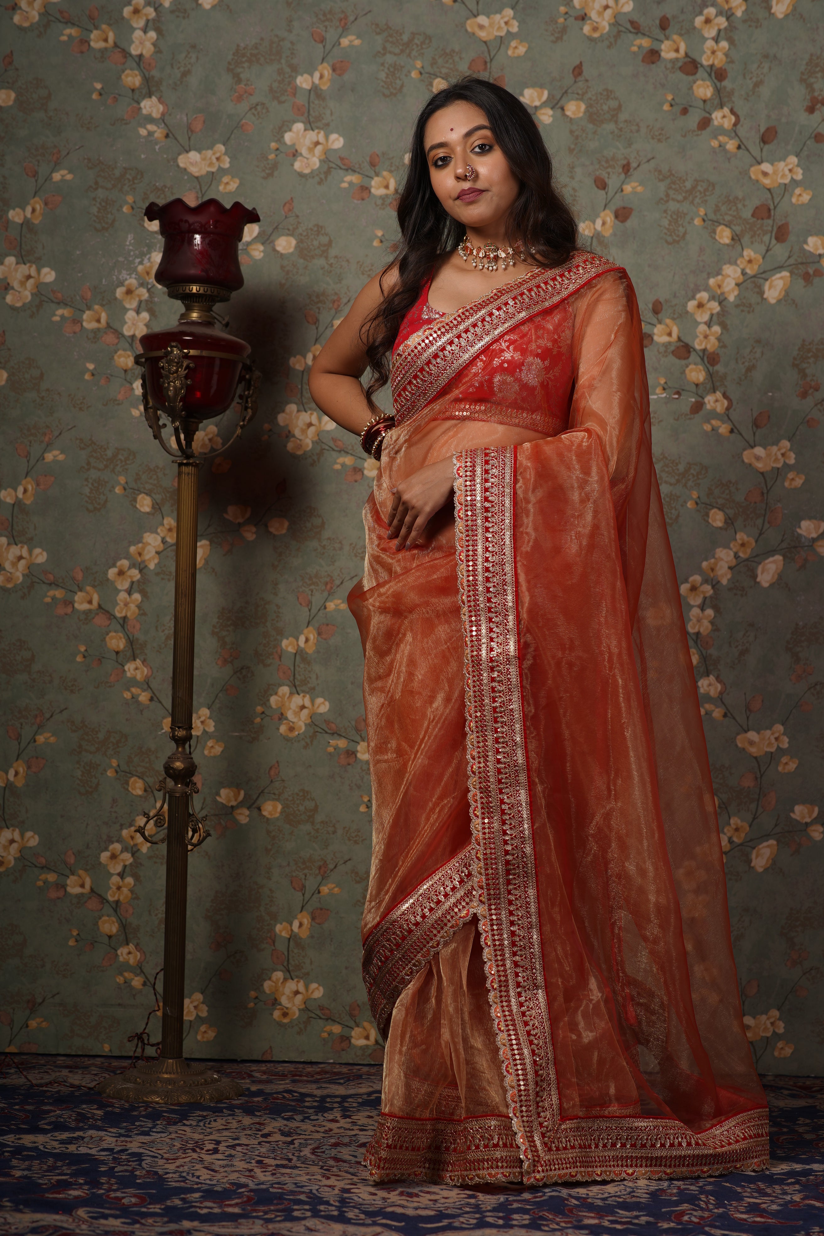 Shagun Glass Tissue Saree with Border – kreationbykj