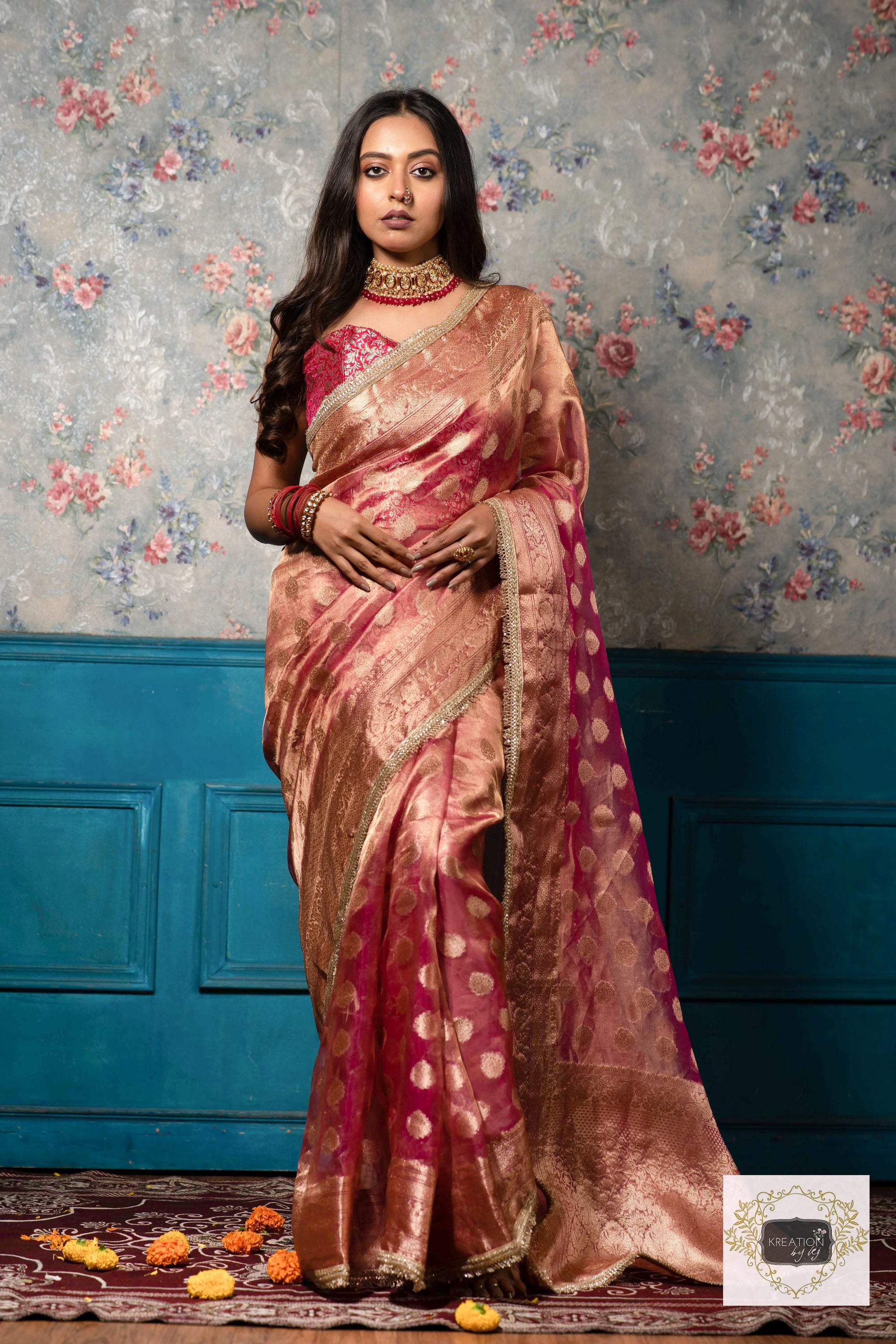 Pink Pure Tissue Zari work Saree – kreationbykj