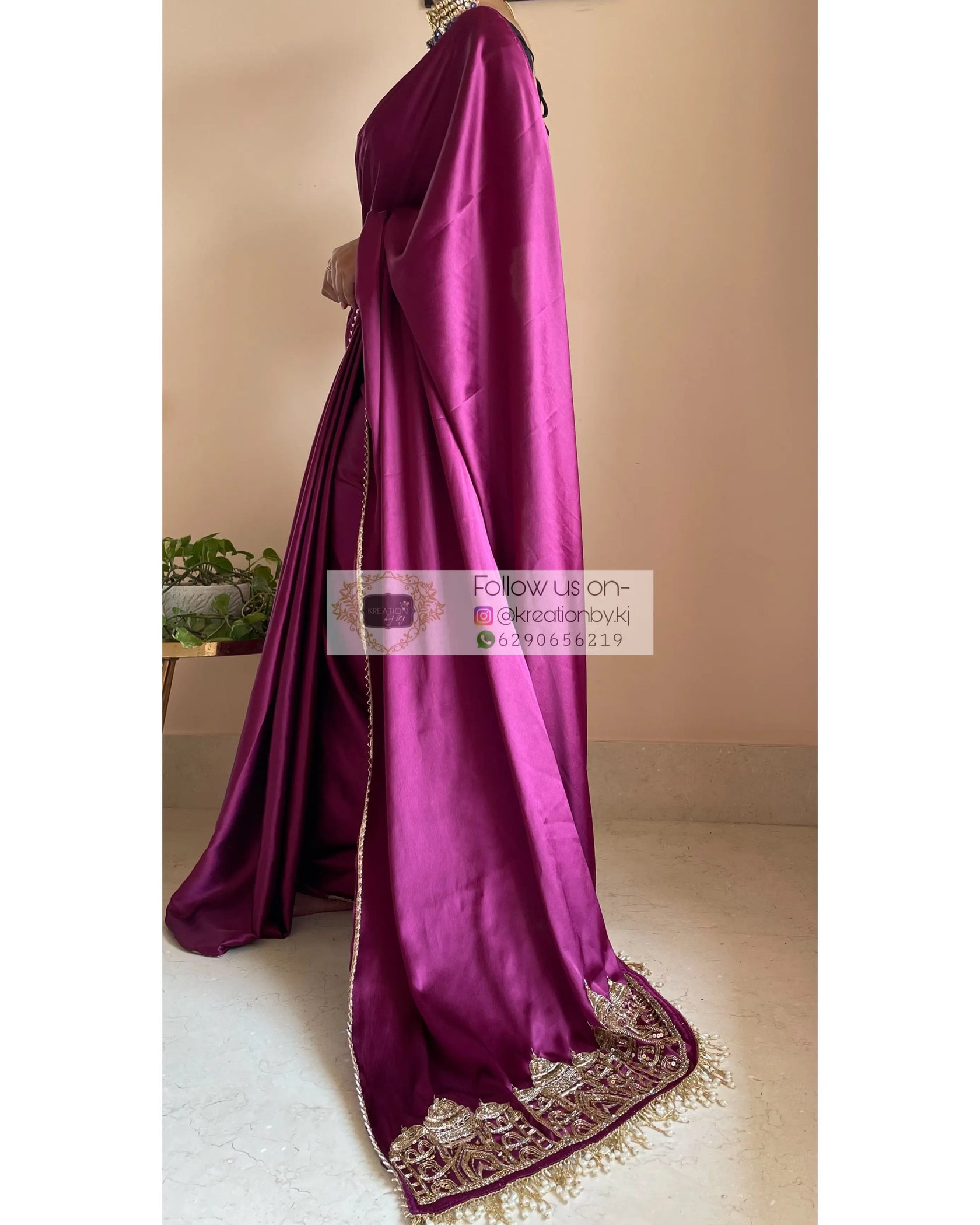 Dark Purple Satin Silk Taj Mahal Saree – kreationbykj