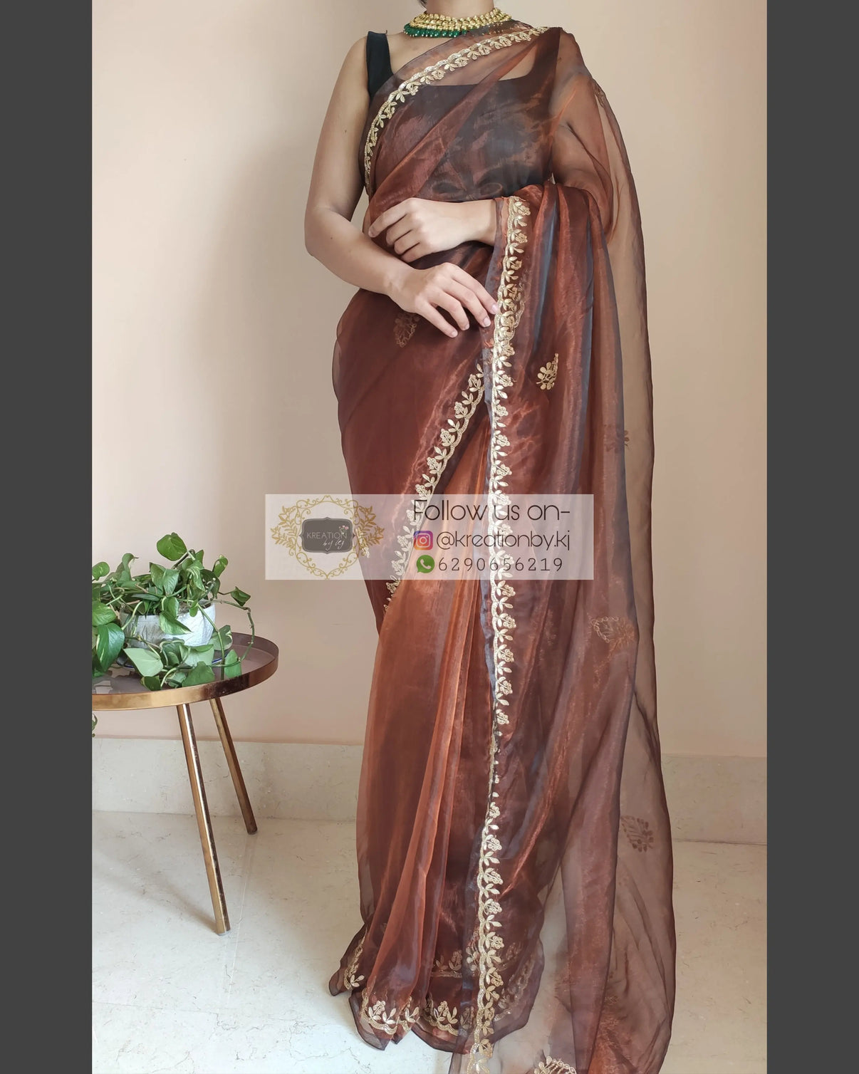Copper Glass Tissue Saree With Gota Patti Border – kreationbykj