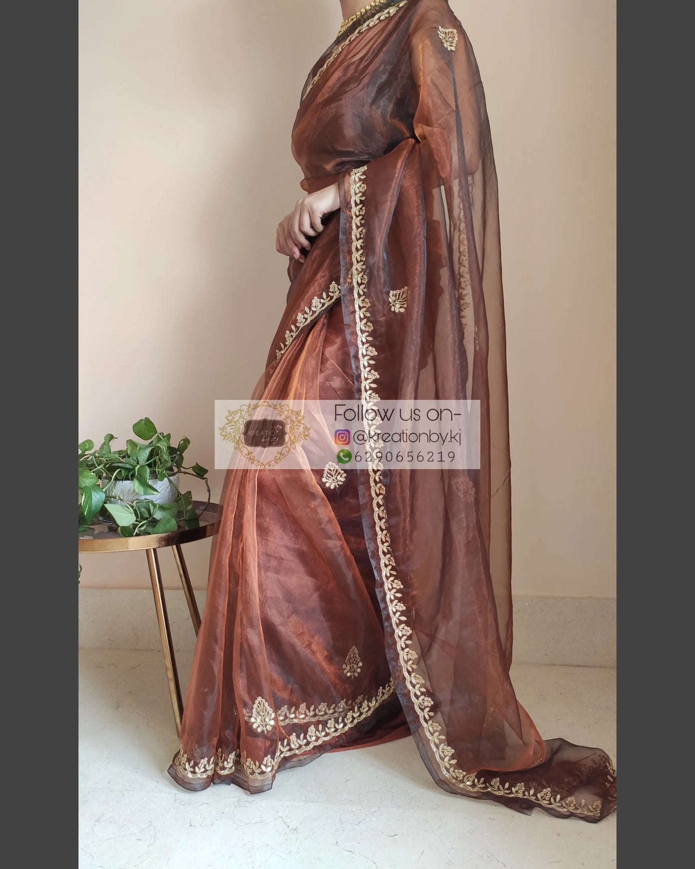 Copper Glass Tissue Saree With Gota Patti Border – kreationbykj