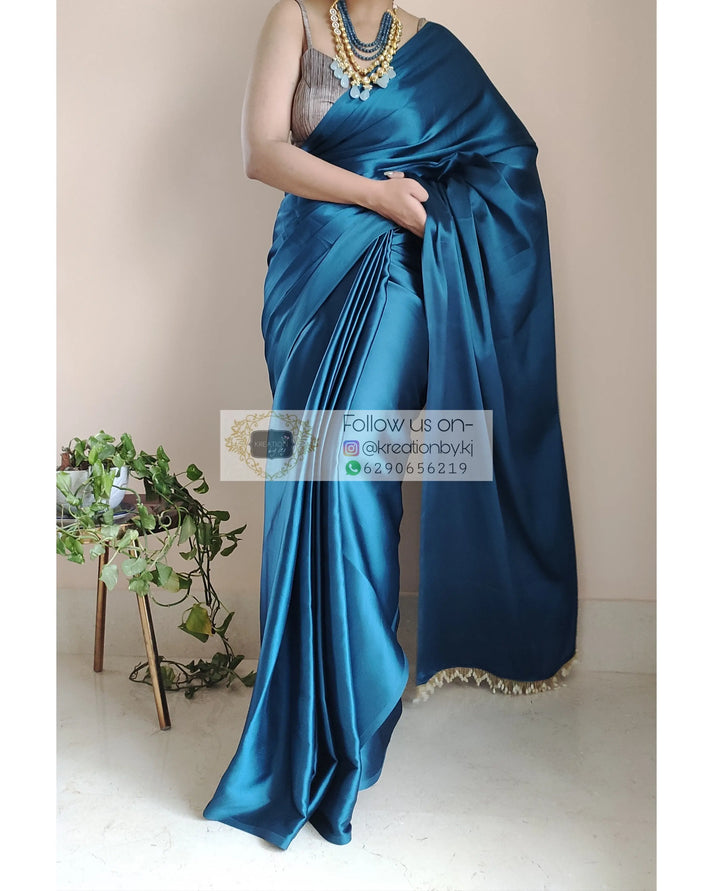 ROYAL BLUE SATIN SILK SAREE – kreationbykj