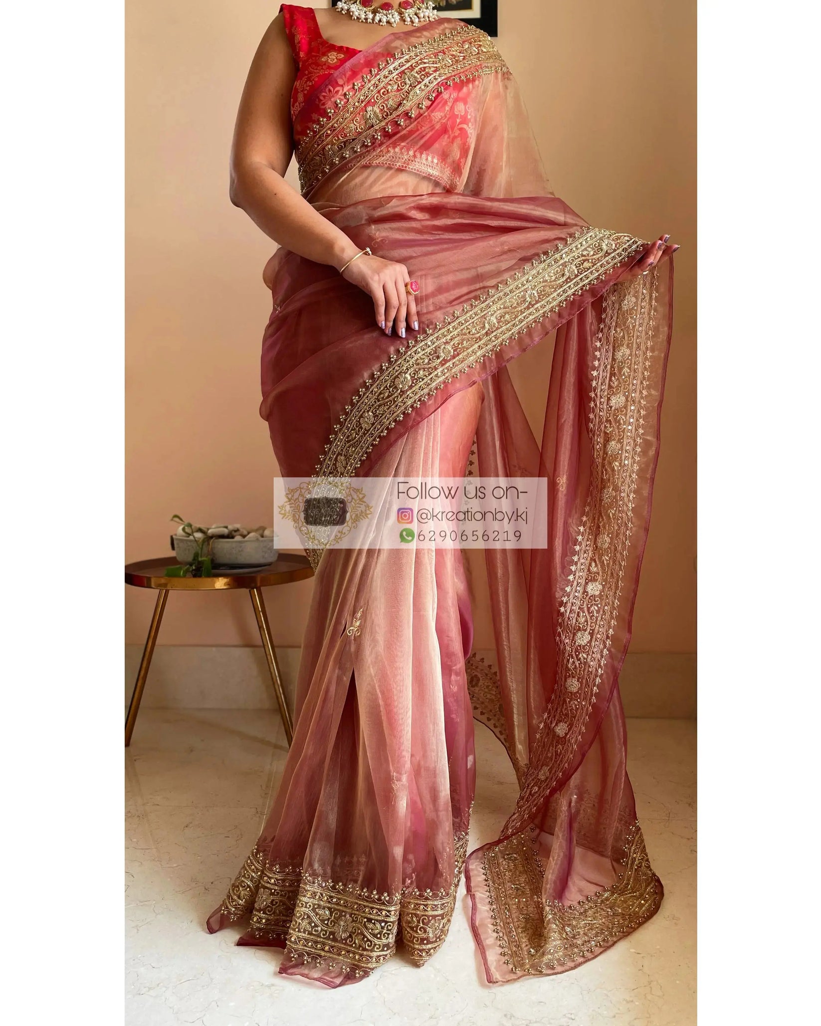 Rose Beige Zarina Saree – kreationbykj