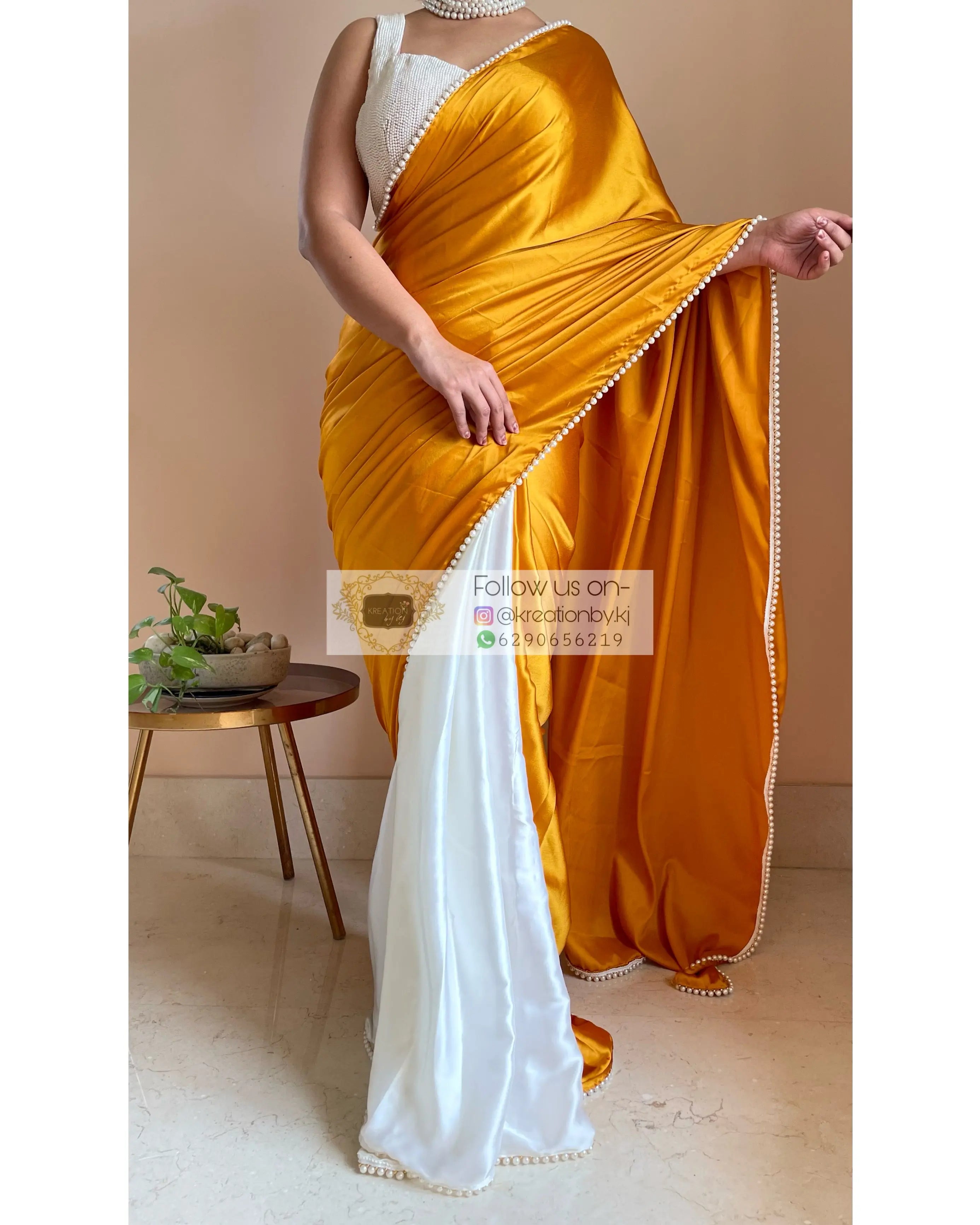 Sunny Side up Two in One Satin Saree – kreationbykj