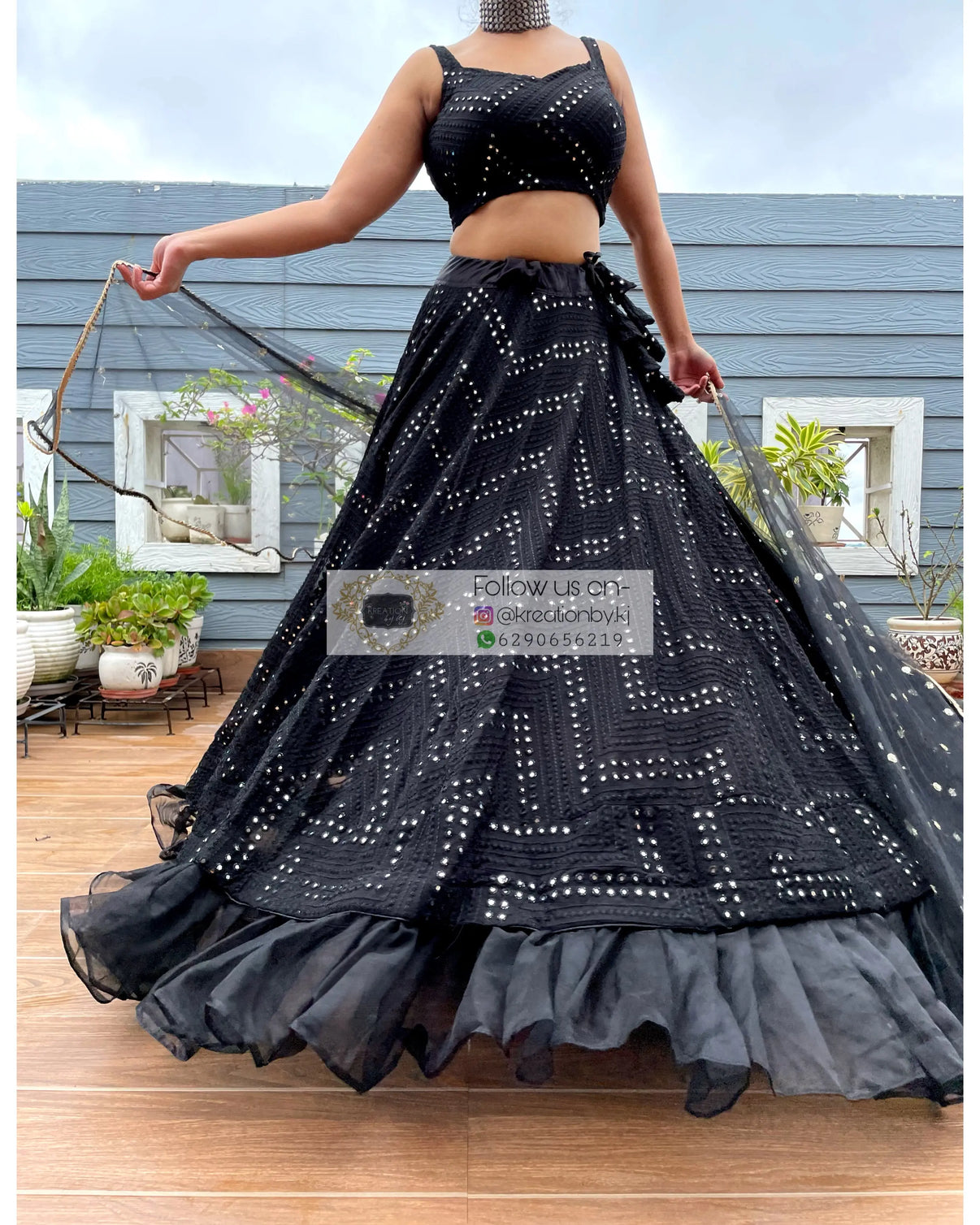 Black Sheesh Mahal Lehenga – kreationbykj