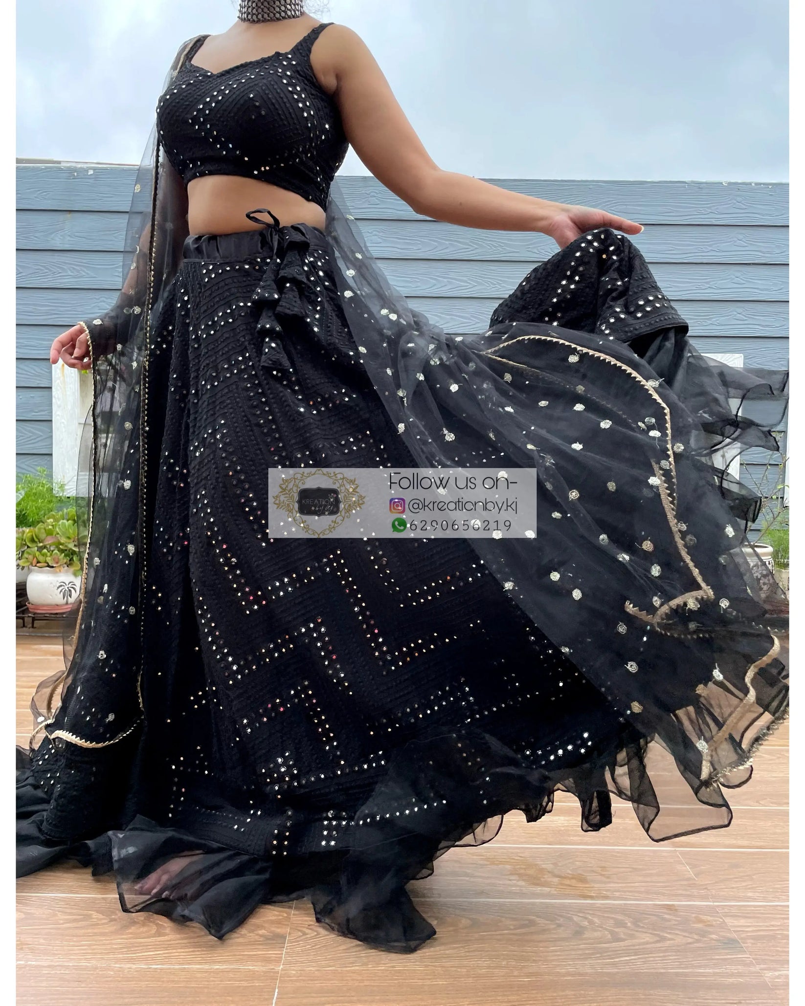 Black Sheesh Mahal Lehenga – kreationbykj