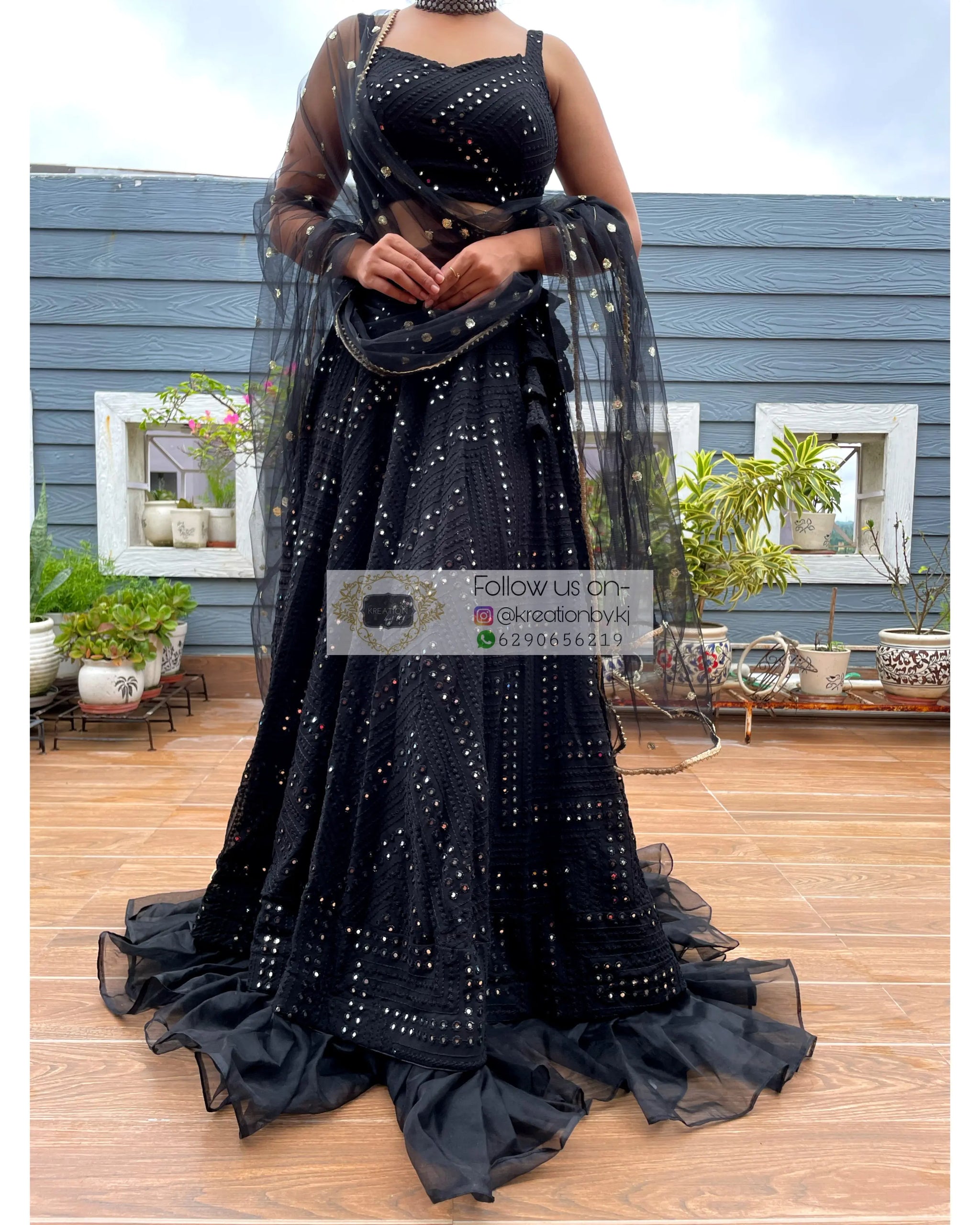 Black Sheesh Mahal Lehenga – kreationbykj